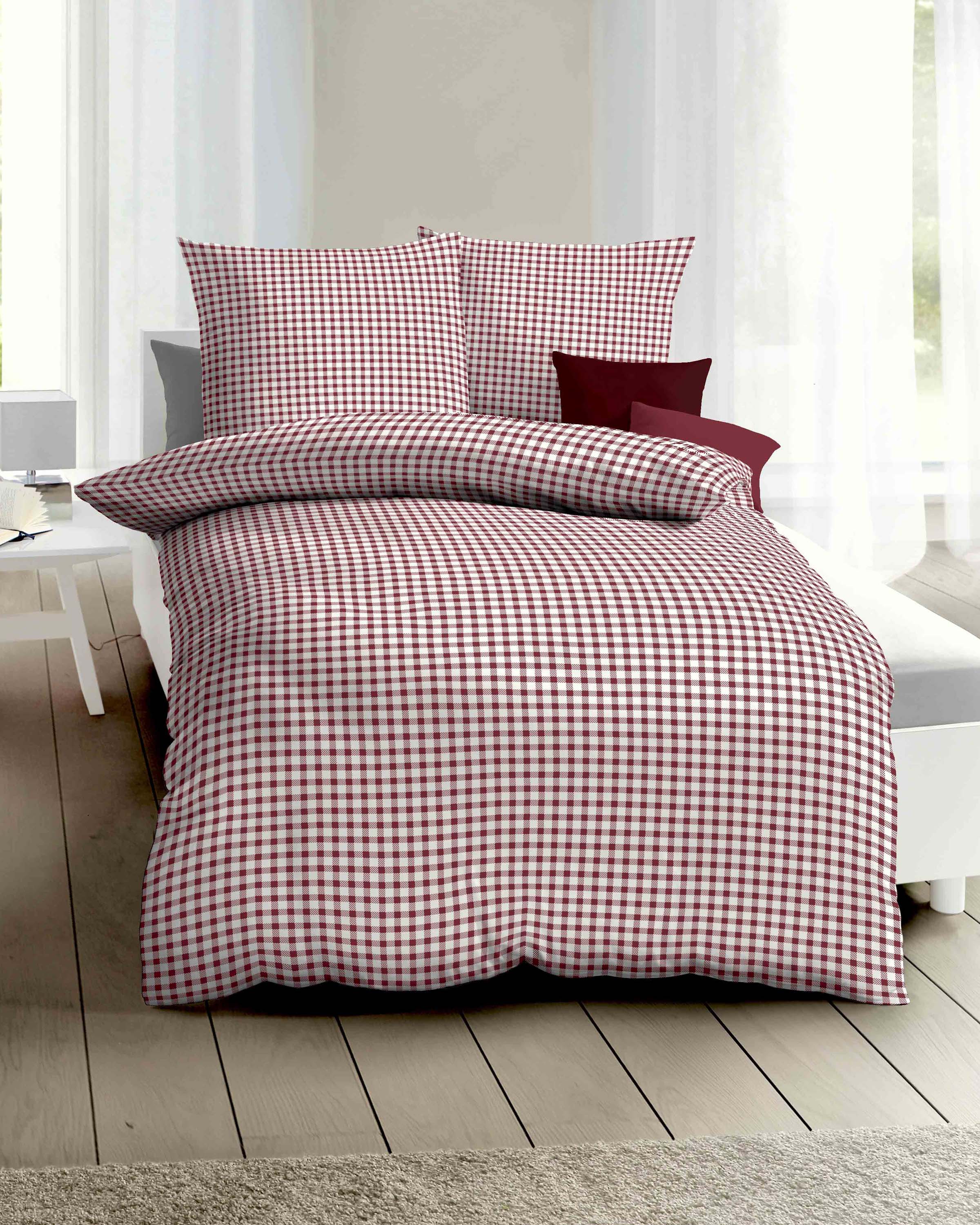 Biber Bettwäsche Kaeppel mit Karo-Design in Rot jetzt bestellen!